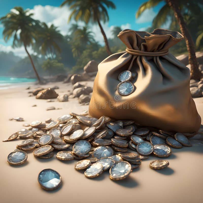 Coins on the beach stock image. Image of tropical, coins - 310263803