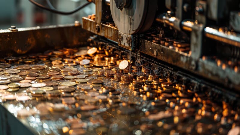 Coins Being Minted in an Industrial Factory Setup Stock Illustration ...