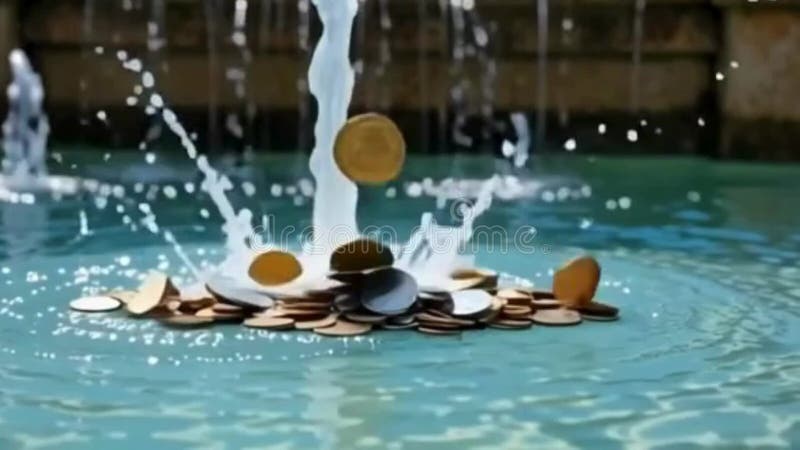 Coins Being Tossed into a Fountain Stock Video - Video of finance ...