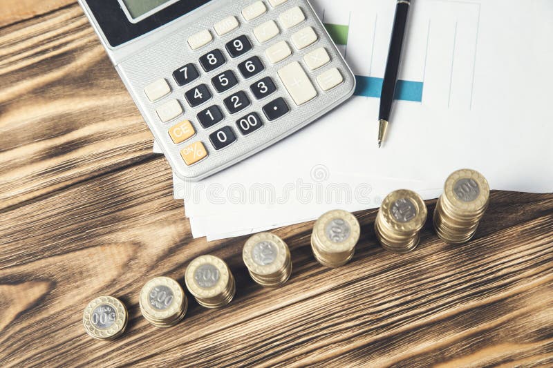 Coins and Calculator on Document Stock Image - Image of success ...
