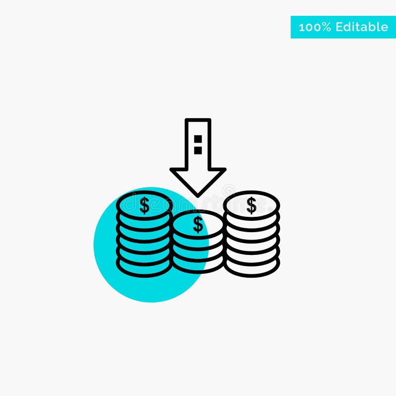 Coins, Cash, Money, Down, Arrow Turquoise Highlight Circle Point Vector ...