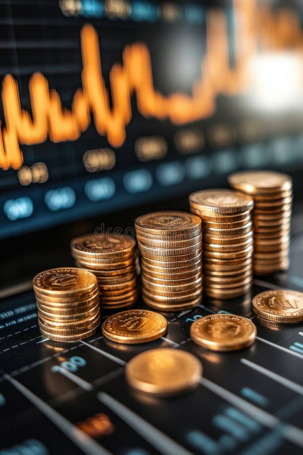 Coins and Chart, a Visual of Stacks of Coins in the Foreground with a ...