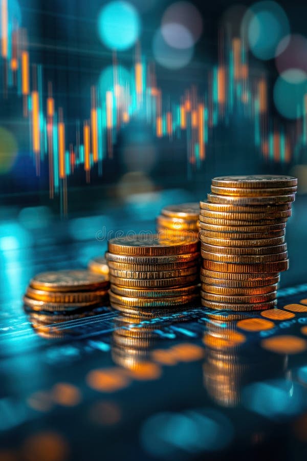 Coins and Chart, a Visual of Stacks of Coins in the Foreground with a ...