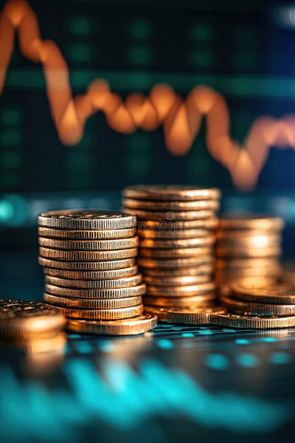 Coins and Chart, a Visual of Stacks of Coins in the Foreground with a ...