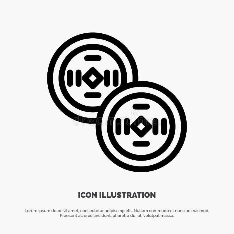 Coins, China, Chinese Vector Line Icon Stock Vector - Illustration of ...