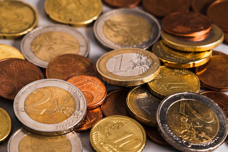 Coins Close Up. Euro Coins on the Table Stock Image - Image of currency ...