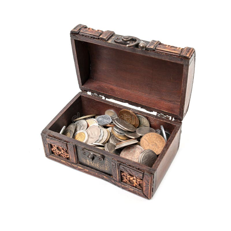Coins in old retro box stock photo. Image of economy - 177857624
