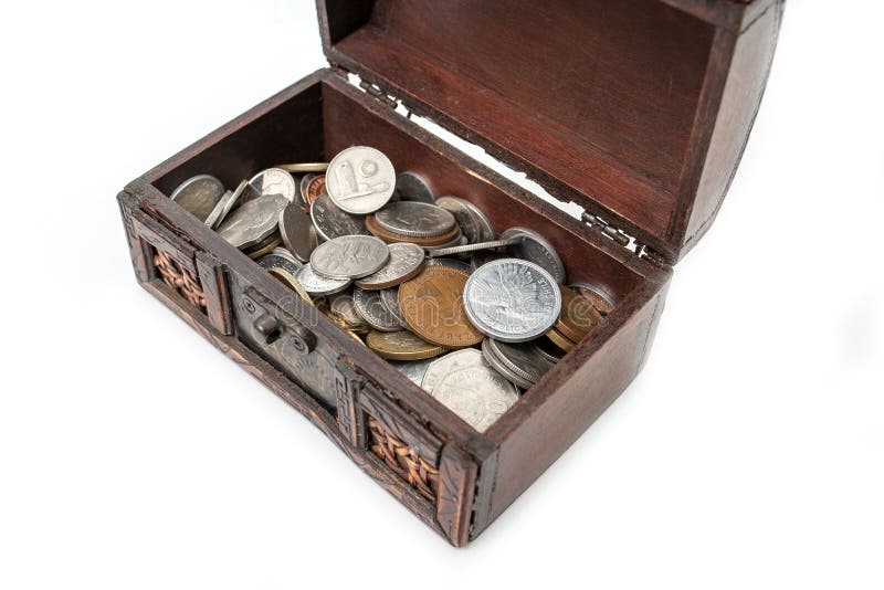 Coins Collection in Old Box Stock Image - Image of economy, banking ...