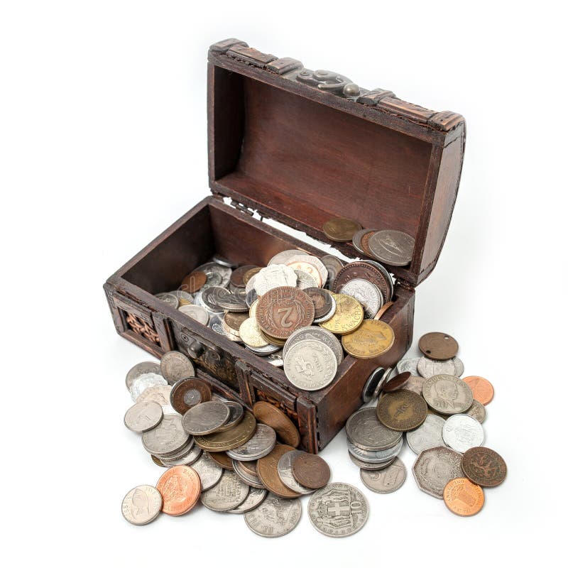 Coins Collection in Retro Box Stock Photo - Image of deposit, isolated ...