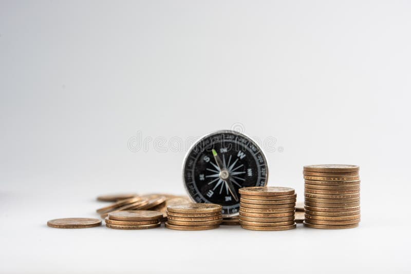 Coins with Compass . 1 Dollar Coin Stacking Stock Photo - Image of pink ...