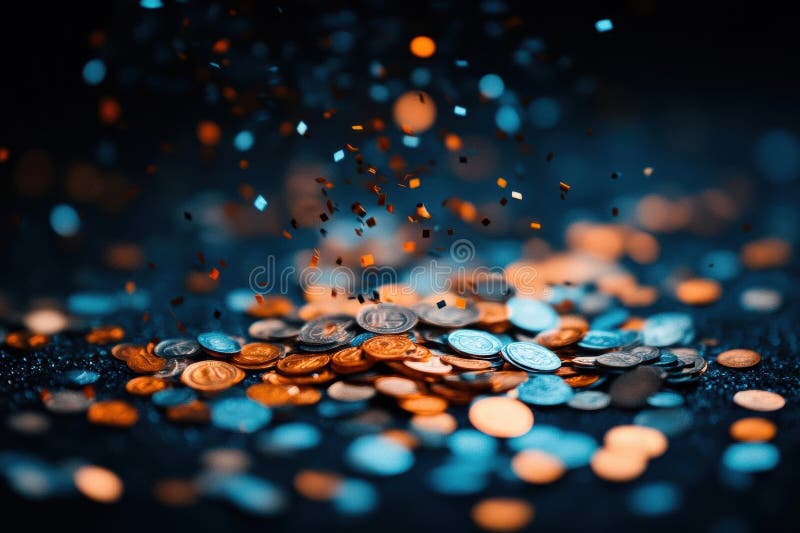 Coins and Confetti Falling Gracefully Onto a Sparkling Surface, Wealth ...