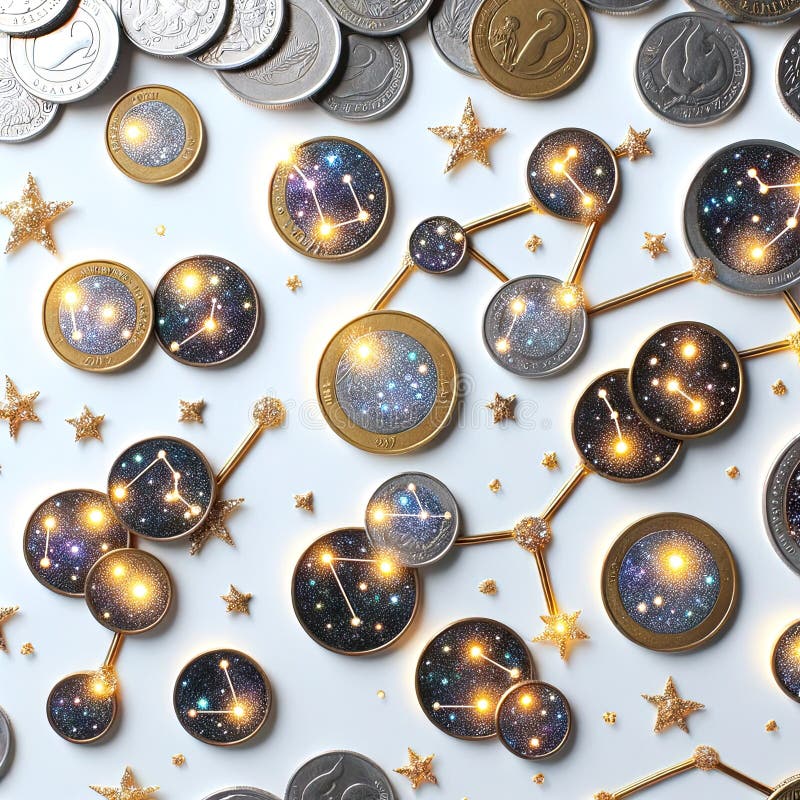 Coins with Constellation Patterns Stock Illustration - Illustration of ...