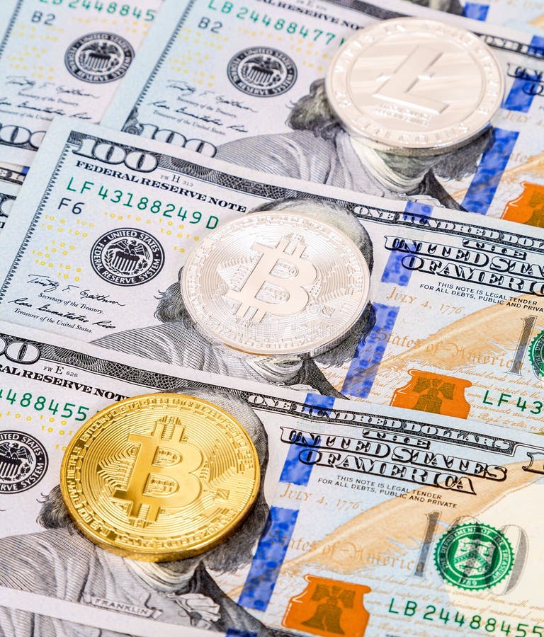Coins Cryptocurrency Lying Over American Dollars Close Up Stock Photos ... Coins Cryptocurrency Lying Over American Dollars Close Up Stock Photos ...