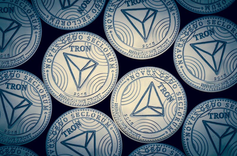 Coins Cryptocurrency TRON on the Black Background. TRX Editorial Photo ...