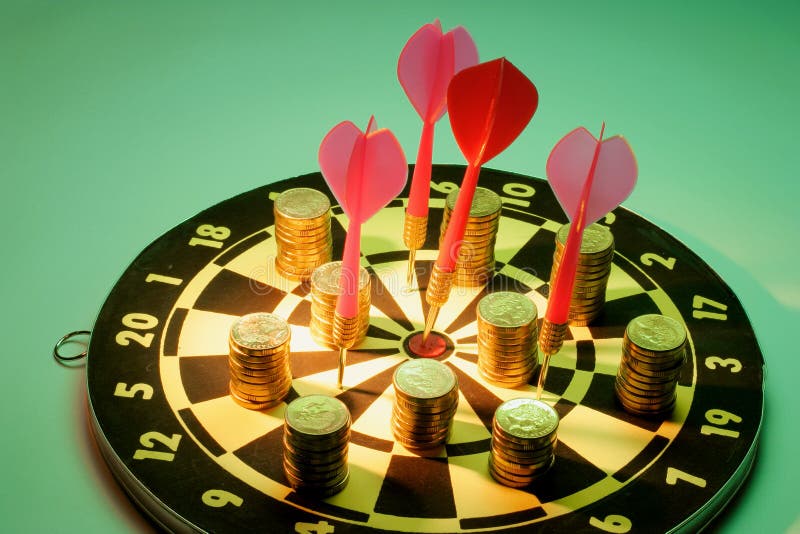 Coins and Darts on Dart Board Stock Image - Image of life, money: 21046365