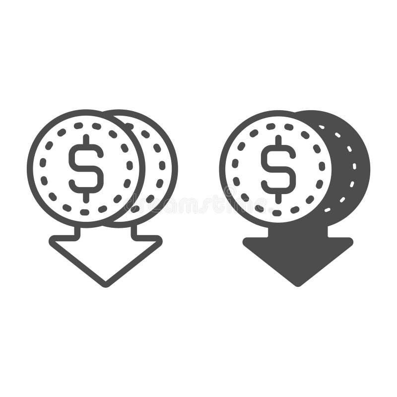 Coins Dollar Falling Down Line and Solid Icon, Financial Item Concept. Vector Graphics Stock ...
