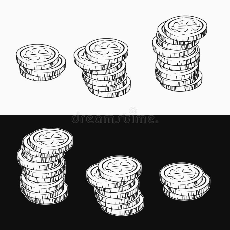 Coins with Dollar Sign Small, Medium, Large Stacks Stock Vector ...