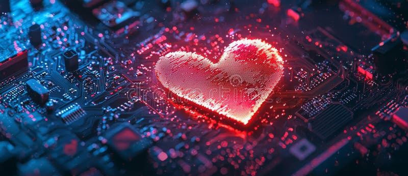 Coins Encircling a Digital Chip with a Glowing Heart Symbol. Stock ...