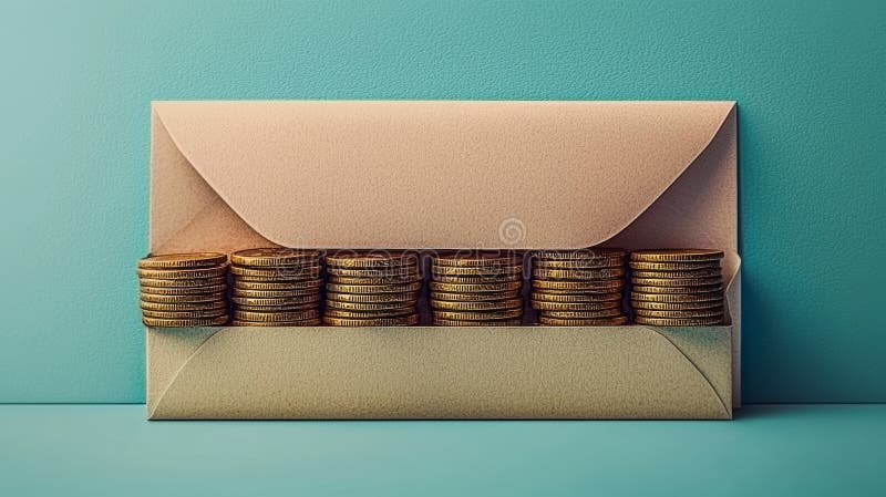 Coins in Envelope stock illustration. Illustration of light - 336872908