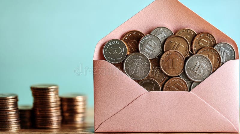 Coins in Envelope stock illustration. Illustration of financial - 336872926