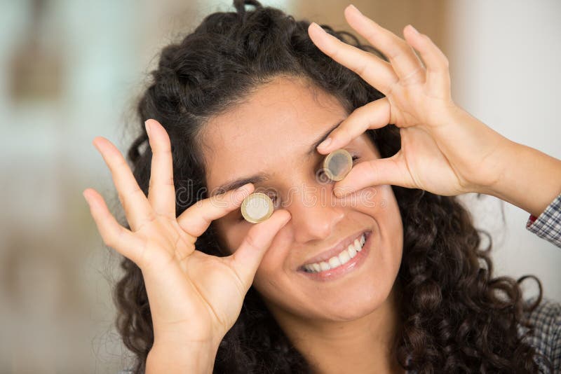 Coins on Eyes As Symbol Love Money Stock Image - Image of eyes, close ...