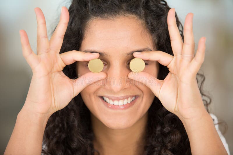 Coins on Eyes As Symbol Rich Stock Image - Image of concept, banking ...