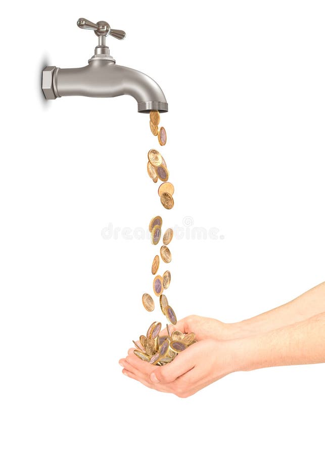Coins Fall from the Tap into Hands Stock Photo - Image of account, cent ...