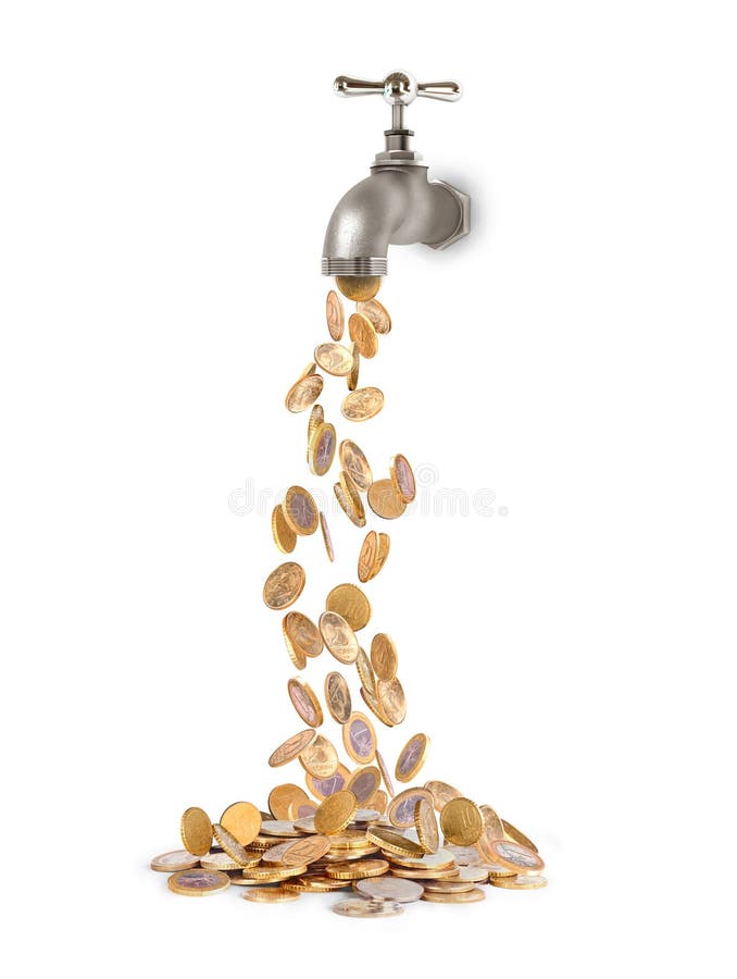Coins fall from the tap stock image. Image of cash, color - 92295973