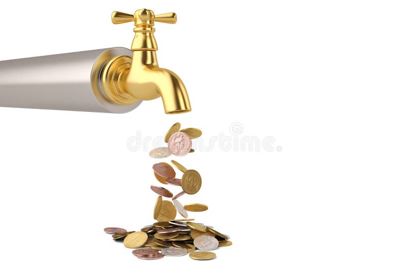 Coins Fall from the Tap Isolated on White Background 3d Illustration ...