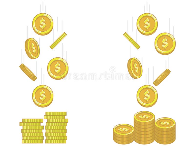 Coins Falling Above into Stacks Side View Stock Vector - Illustration ...