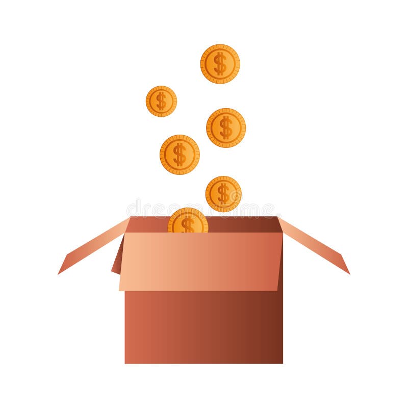 Coins Falling into a Cardboard Box Isolated Icon Stock Vector ...