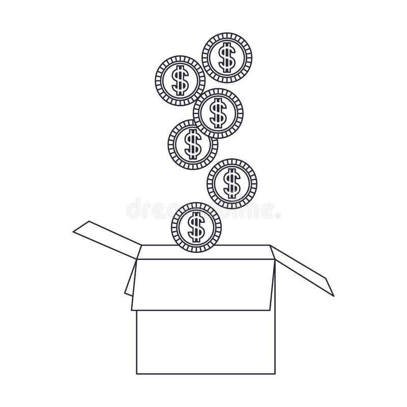 Coins Falling into a Cardboard Box Isolated Icon Stock Vector ...