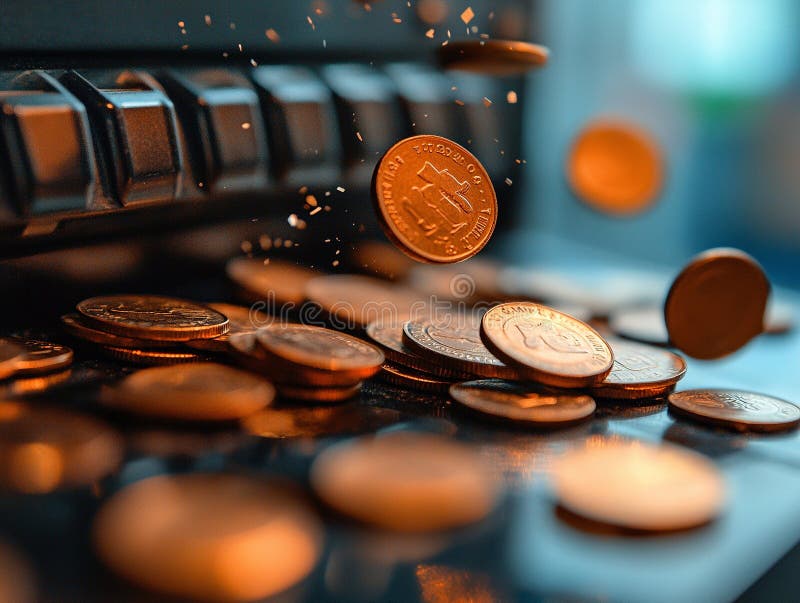 Coins Falling into the Cash Register Stock Illustration - Illustration ...