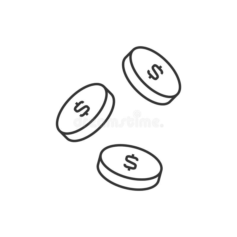 Falling Coins Outline Icon on White Background Stock Vector ...