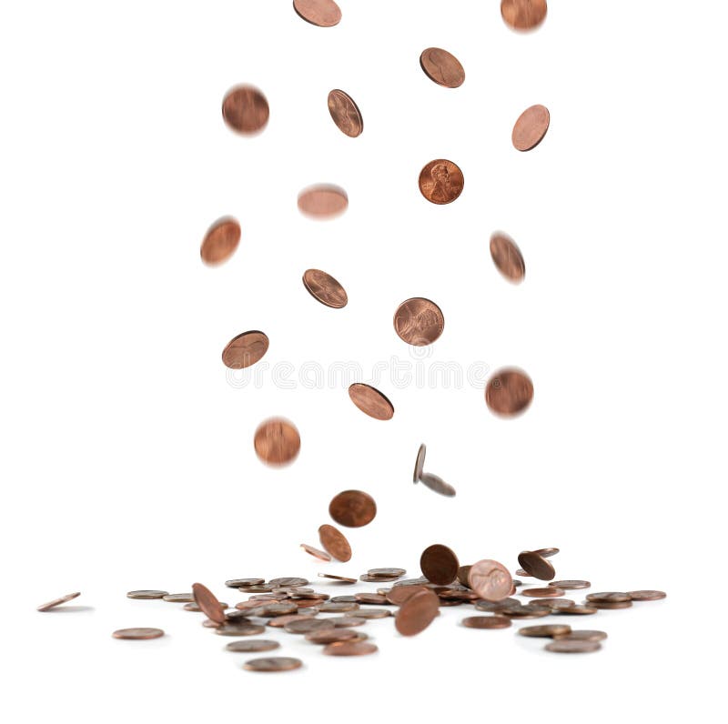 Coins Falling Down into Pile Isolated Stock Image - Image of cash ...