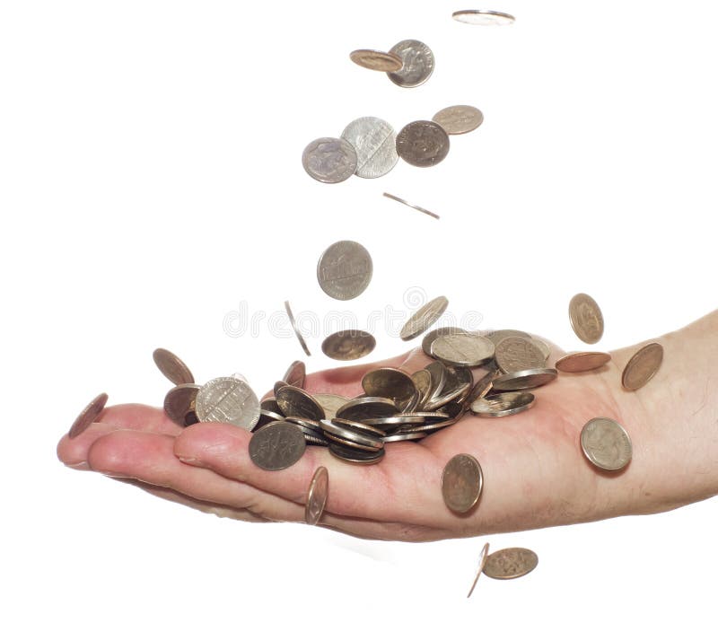 Coins falling into hand stock photo. Image of business - 21447982
