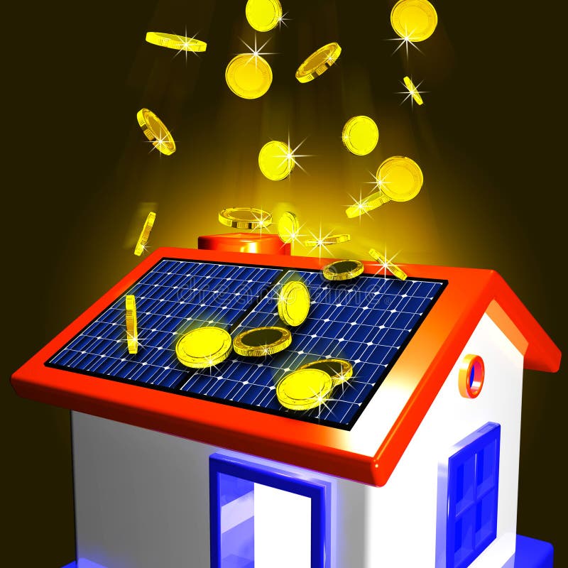 Coins Falling on House Showing Extra Money and Improved Economy Stock ...