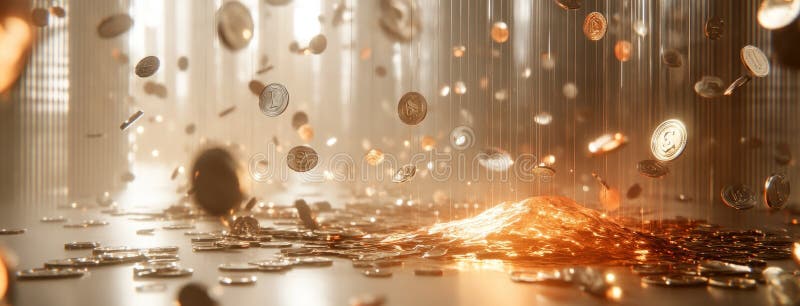 Coins Falling on Reflective Surface Stock Illustration - Illustration ...