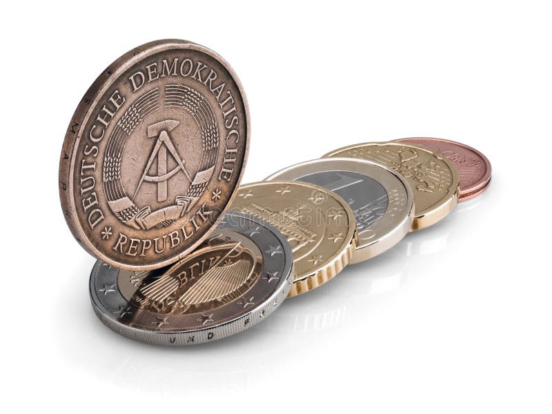 Coins of GDR (DDR) and the European Union. Stock Photo - Image of state ...