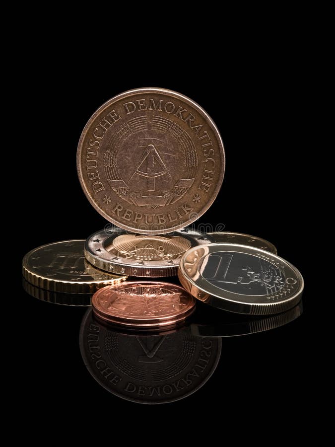 Coins of GDR (DDR) and the European Union. Stock Photo - Image of state ...