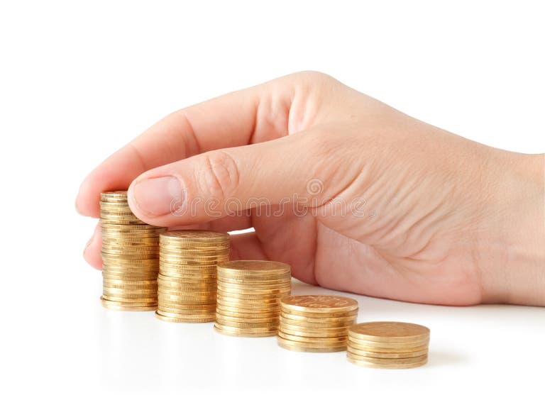 Coins in Ginger and Row Stacks Them Stock Photo - Image of hand, pile ...