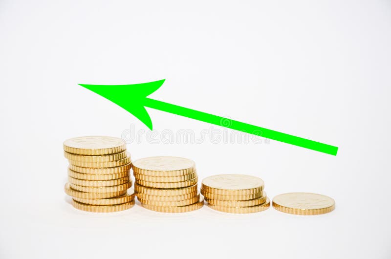 Coins With Green Arrow Going Up Stock Photo - Image of arrow, debt ...