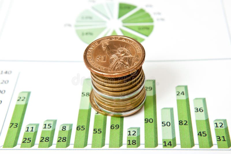 Coins and green chart stock image. Image of coin, number - 16697049