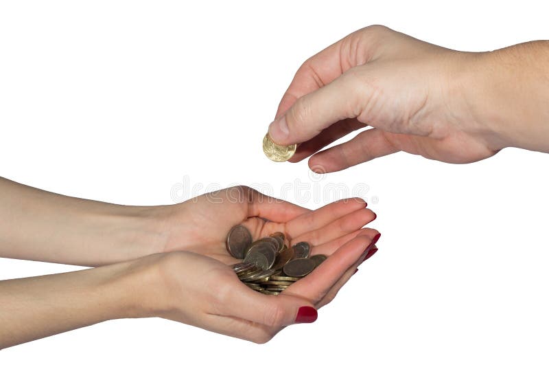 Coins and Hand on White Background Stock Photo - Image of donation ...