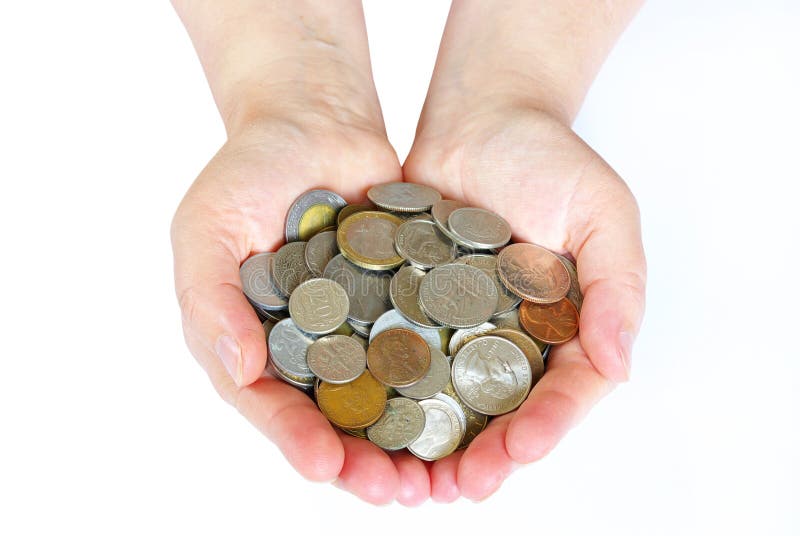 Coins in hands stock photo. Image of making, buying, hands - 6861694