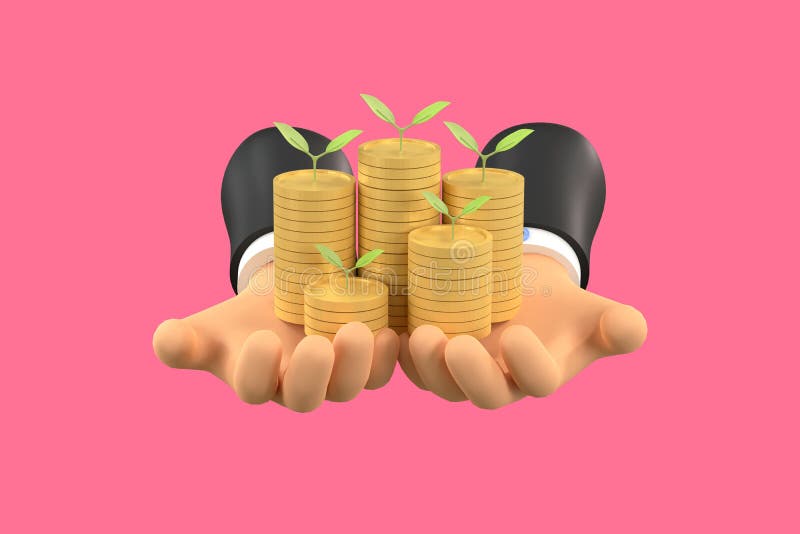 Coins in Hands Cartoon. Saving Money Concept Stock Illustration ...