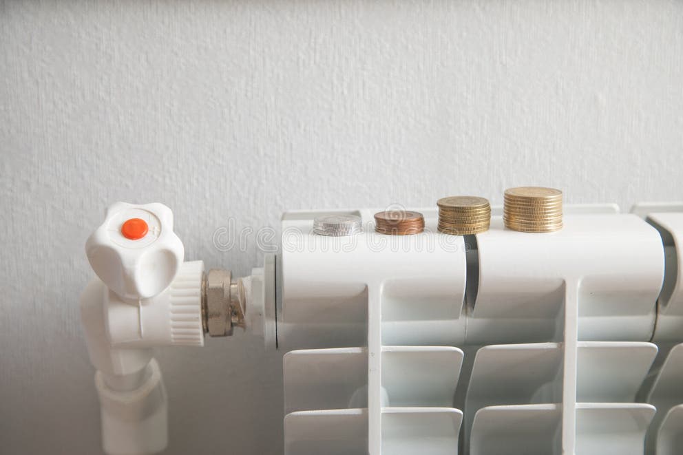 Coins on Heating Radiator at Home Stock Photo - Image of electricity ...