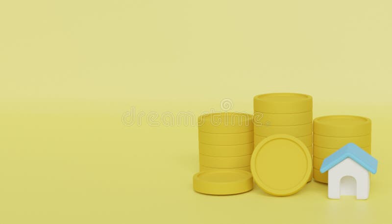 Coins with House, Finance and Real Estate Concept.3d Rendering Stock ...
