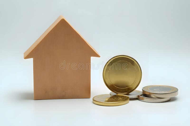 Coins and House Models on a White Background Stock Illustration ...