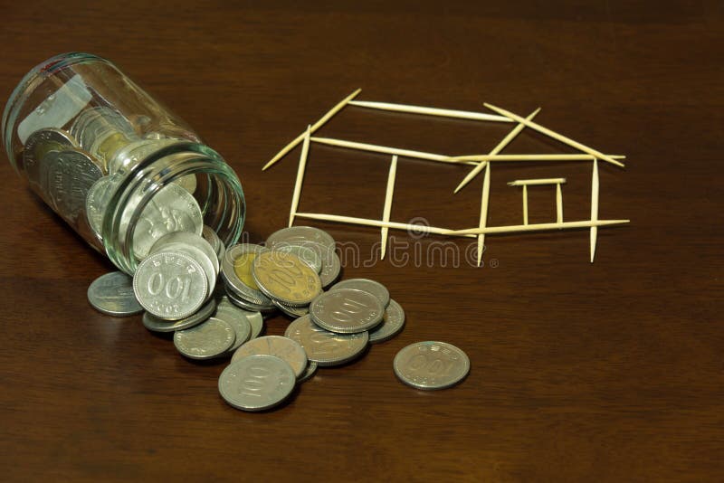 Coins and House from Toothpick Stock Photo - Image of small, save: 76567800